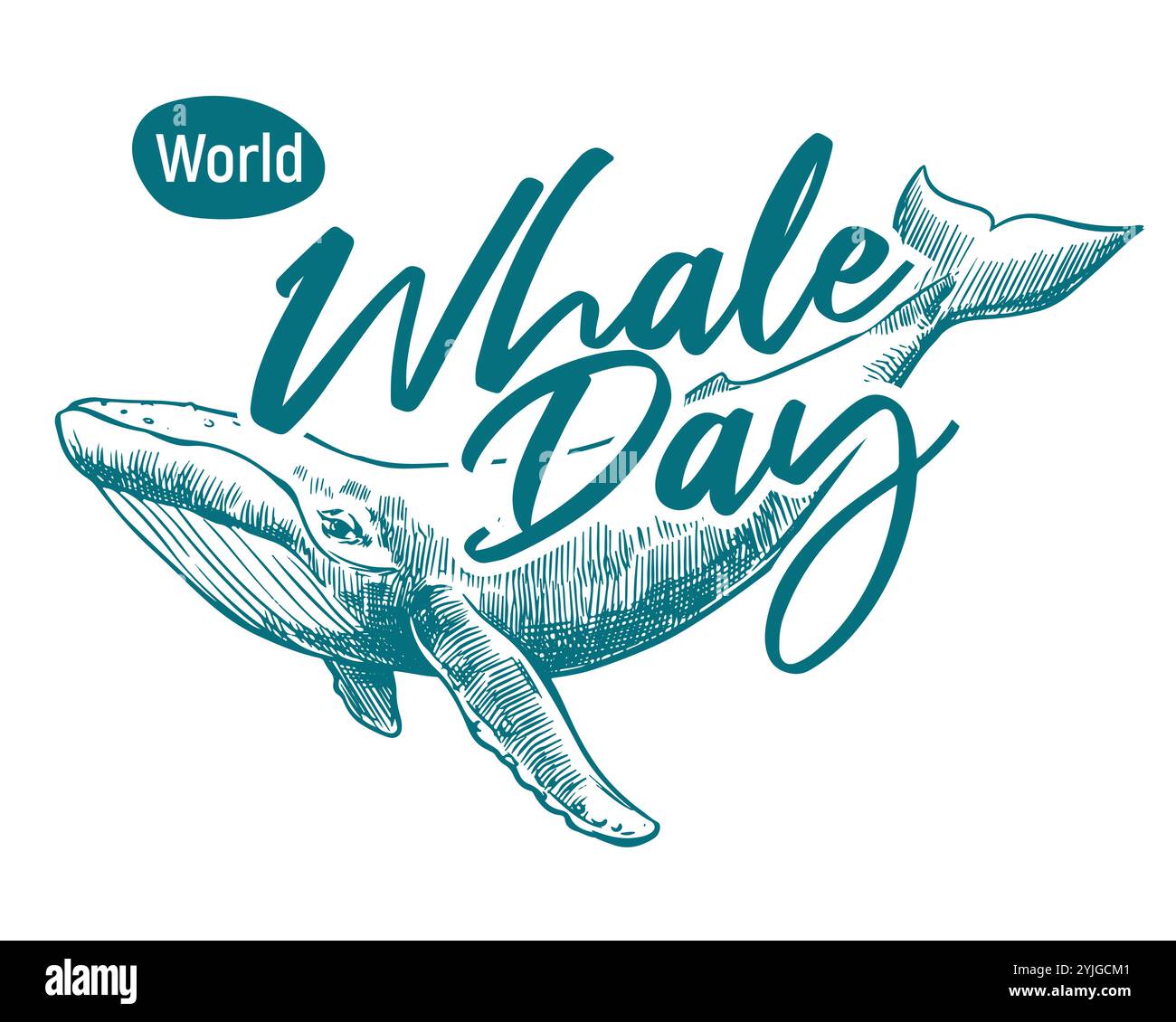 Whale Day emblem, February 19, 2025. Vector monochrome linear drawing ...