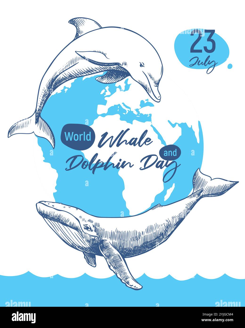 Vertical banner for Whale and Dolphin Day or Ocean Day. Concept of the ...