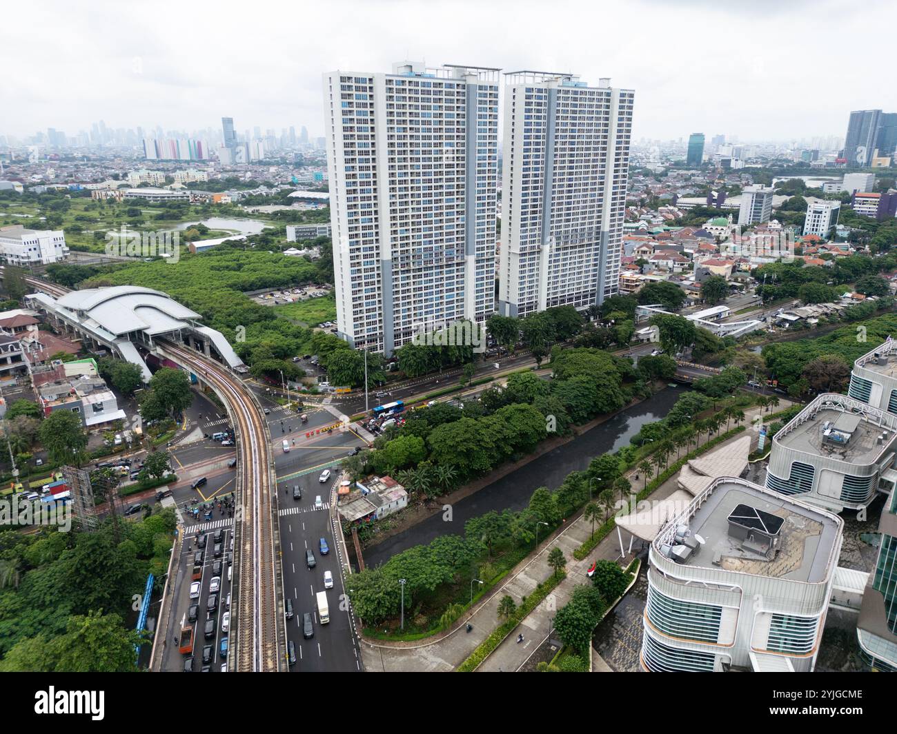 An expansive aerial view of Jakarta showcasing high-rise buildings and ...