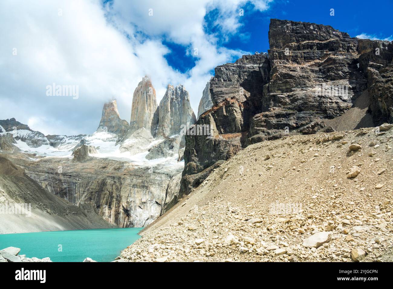 Beautiful mountain lake in national park Torres del Paine, landscape of ...