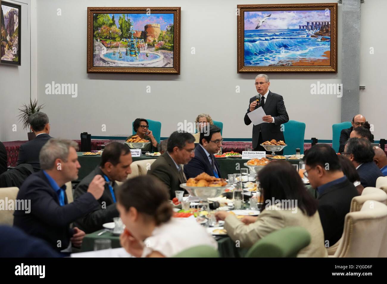 Mukhtar Babayev, COP29 President, speaks at a ministerial breakfast on plastic pollution during ...