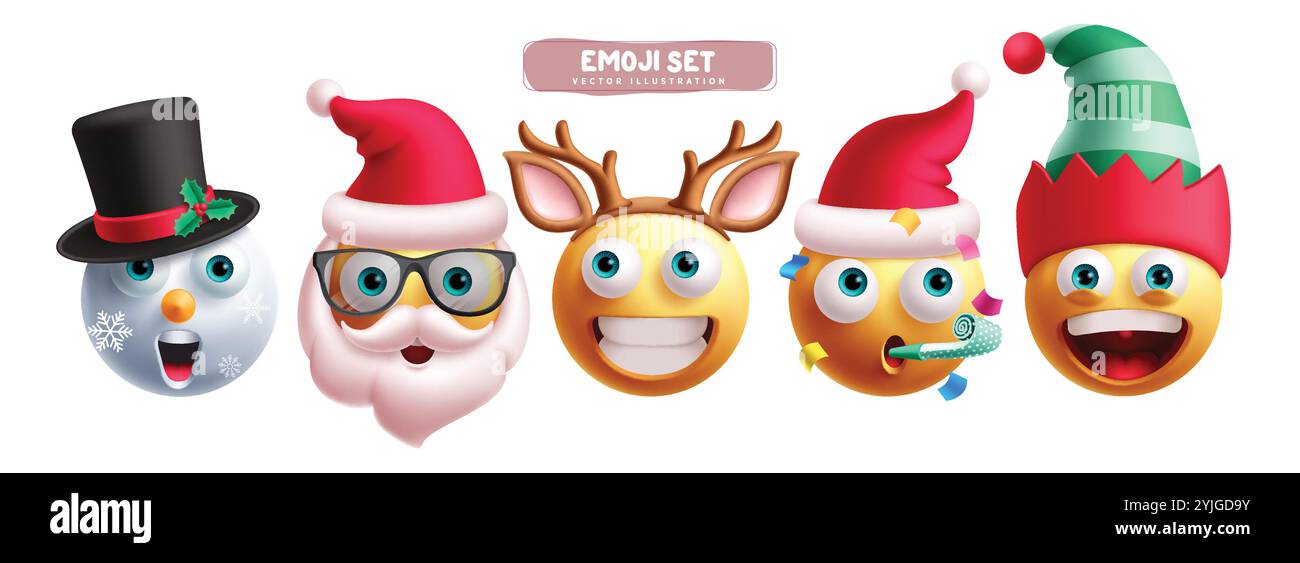 Christmas emoji characters vector set. Santa xmas emoticons with ...