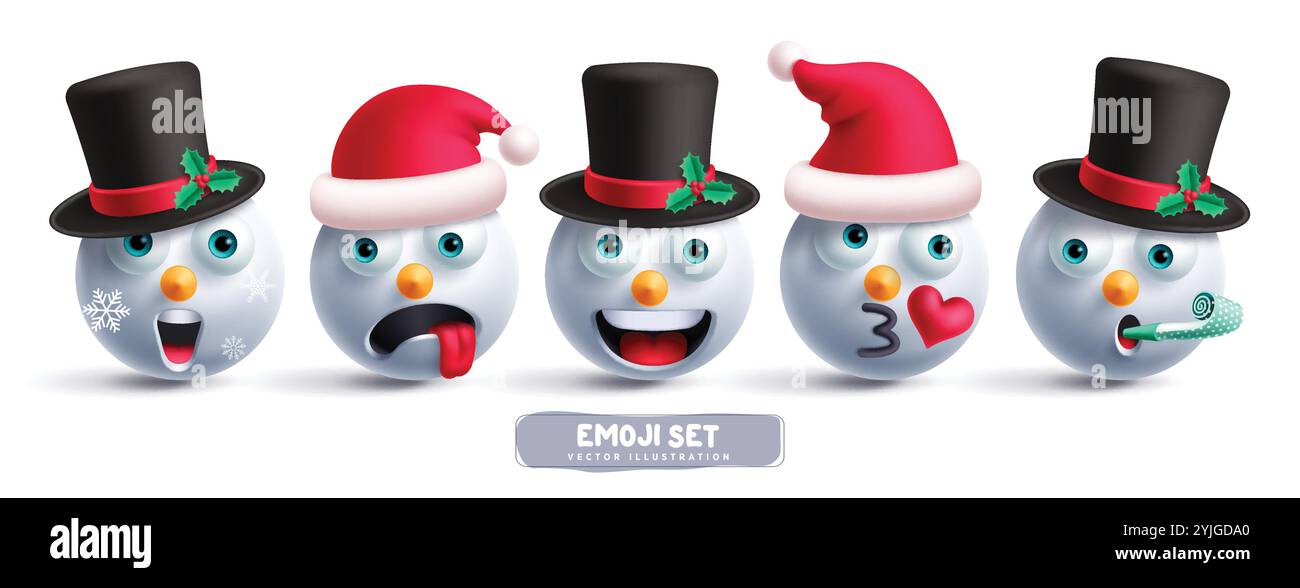 Snowman emoji characters vector set. Christmas snow man emoticons in ...