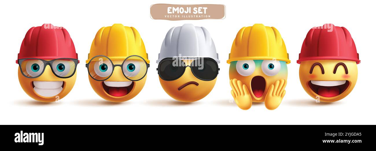 Engineer emoji characters vector set. Engineer builder emoticons in ...