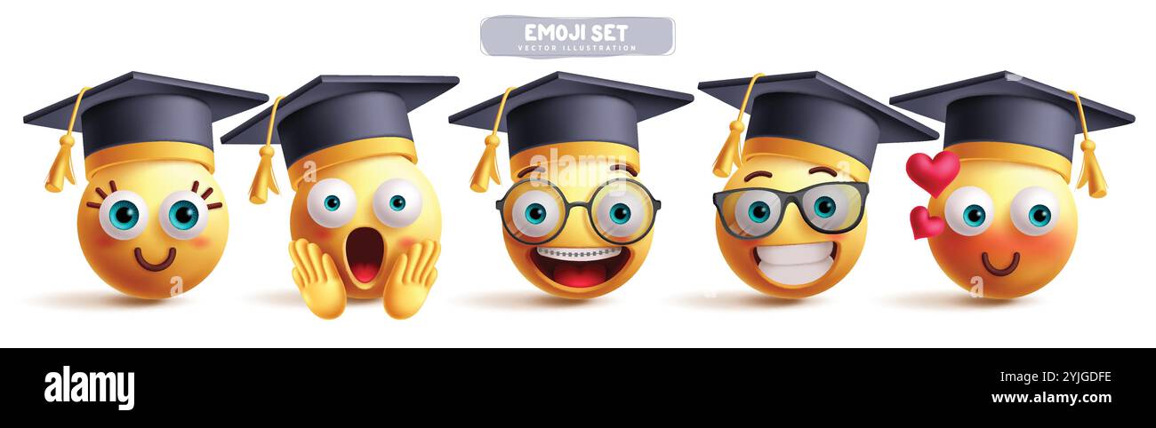 Student emoji character vector set. School graduate emojis clip art ...