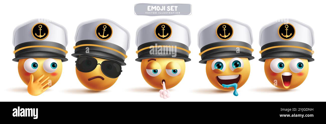 Navy emoji smileys characters vector set. Emoji marine clip art ...