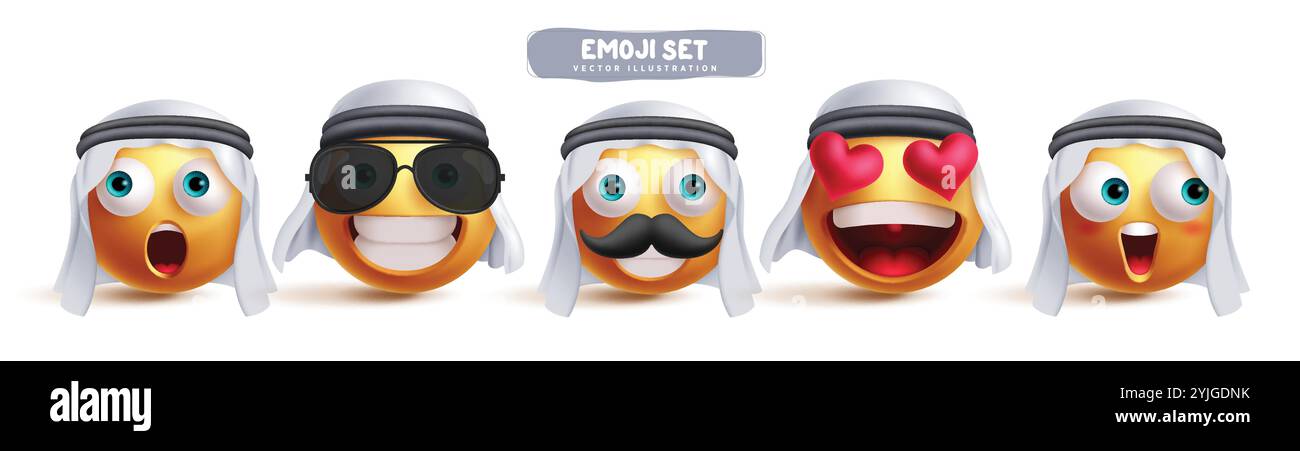 Arab emoji characters vector set. Sheikh saudi emojis clip art ...