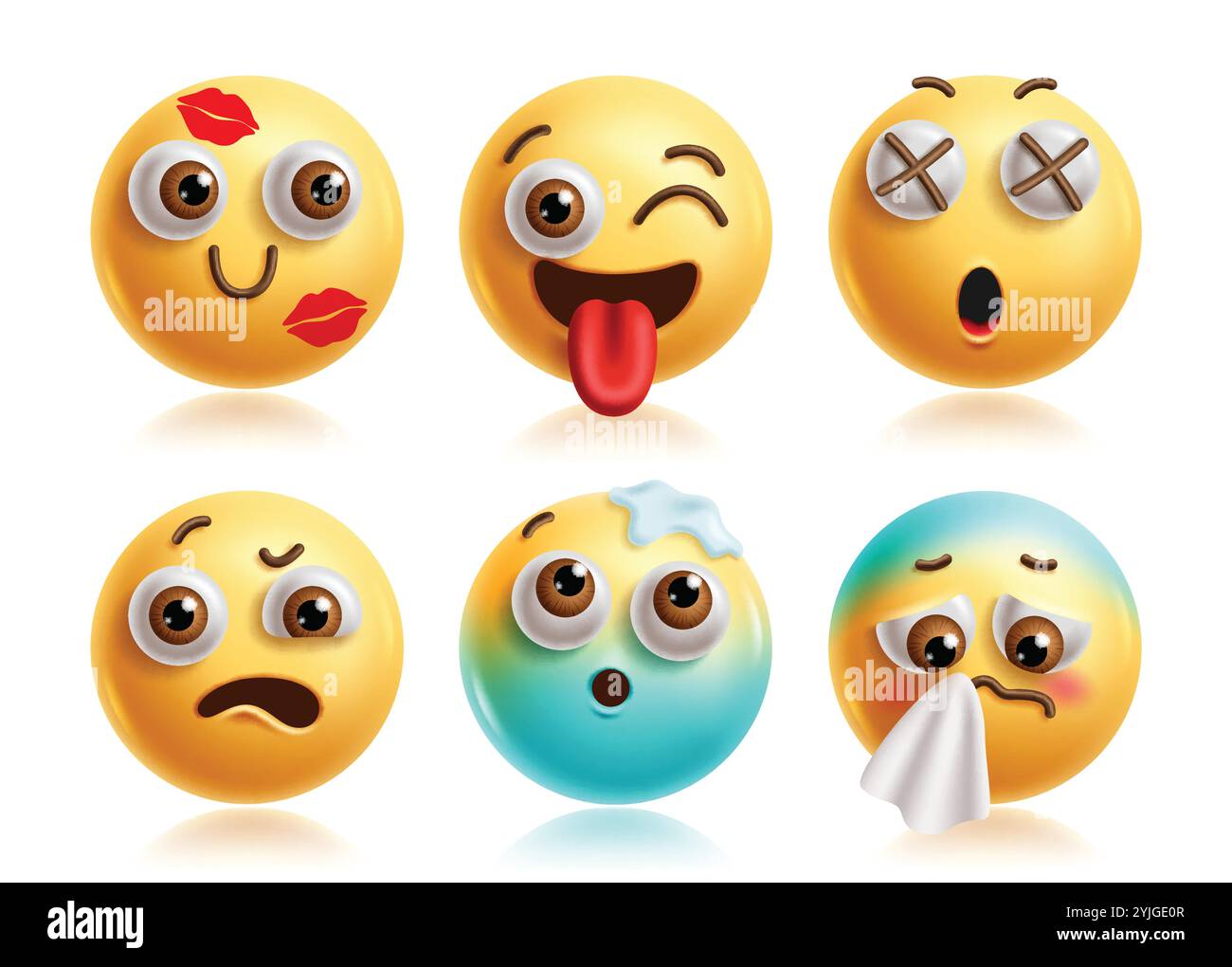 Kiss mark emoji vector characters set. Emojis clip art character in silly, dead, dumb, mood ...