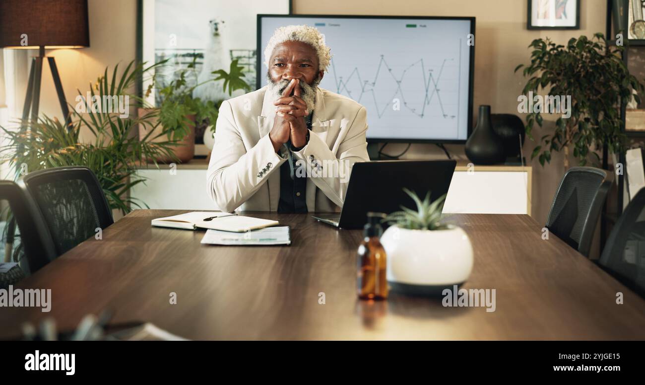 CEO, thinking and black man with vision in business office for finance ...