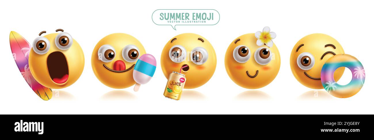 Summer emoji characters vector set. Emoji 3d clip art character in ...