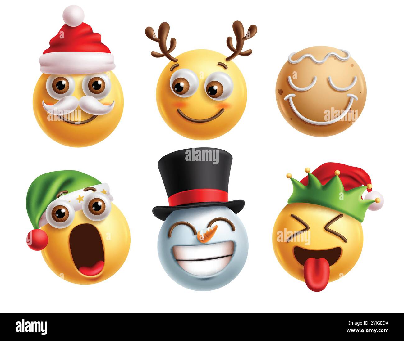 Emoji christmas characters vector set. Christmas emojis 3d icon clip ...