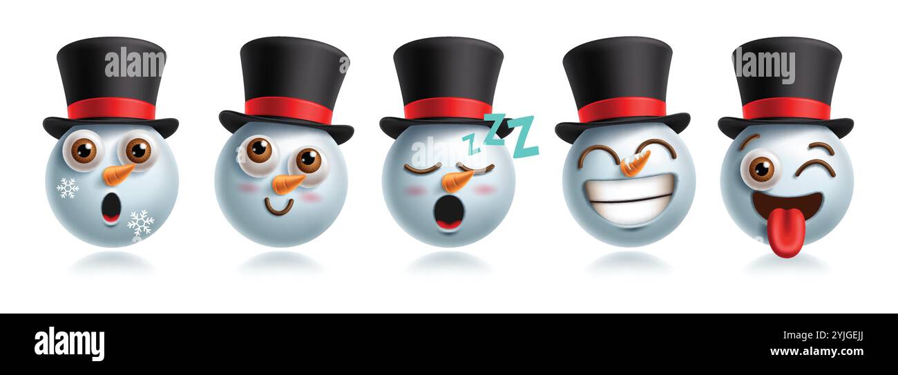 Snowman emoji characters vector set. Christmas snow man emojis clip art ...