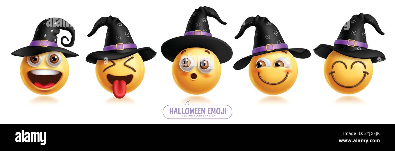 Witch emoji characters vector set. Emoji witch clip art character in ...