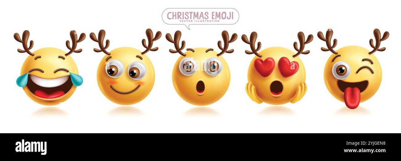 Reindeer emoji vector characters set. Christmas reindeer emojis clip ...