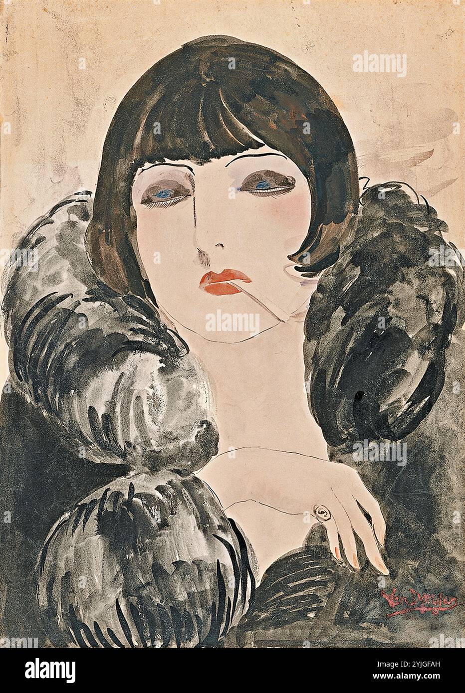 Kees van Dongen (Delfshaven, 1877-Montecarlo, 1968). Portrait of a woman with a cigarette (Kiki ...