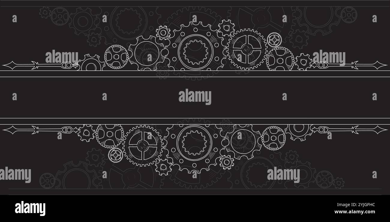 Hand-drawn gear mechanism corner, border, and frame in doodle sketch ...