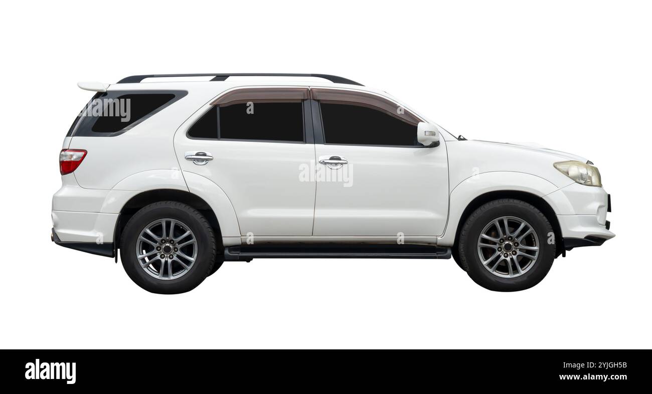 Side view of elegant white SUV sports car is isolated on white ...