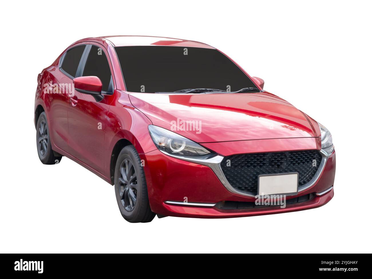 Front view of red sports sedan car is isolated on white background with ...