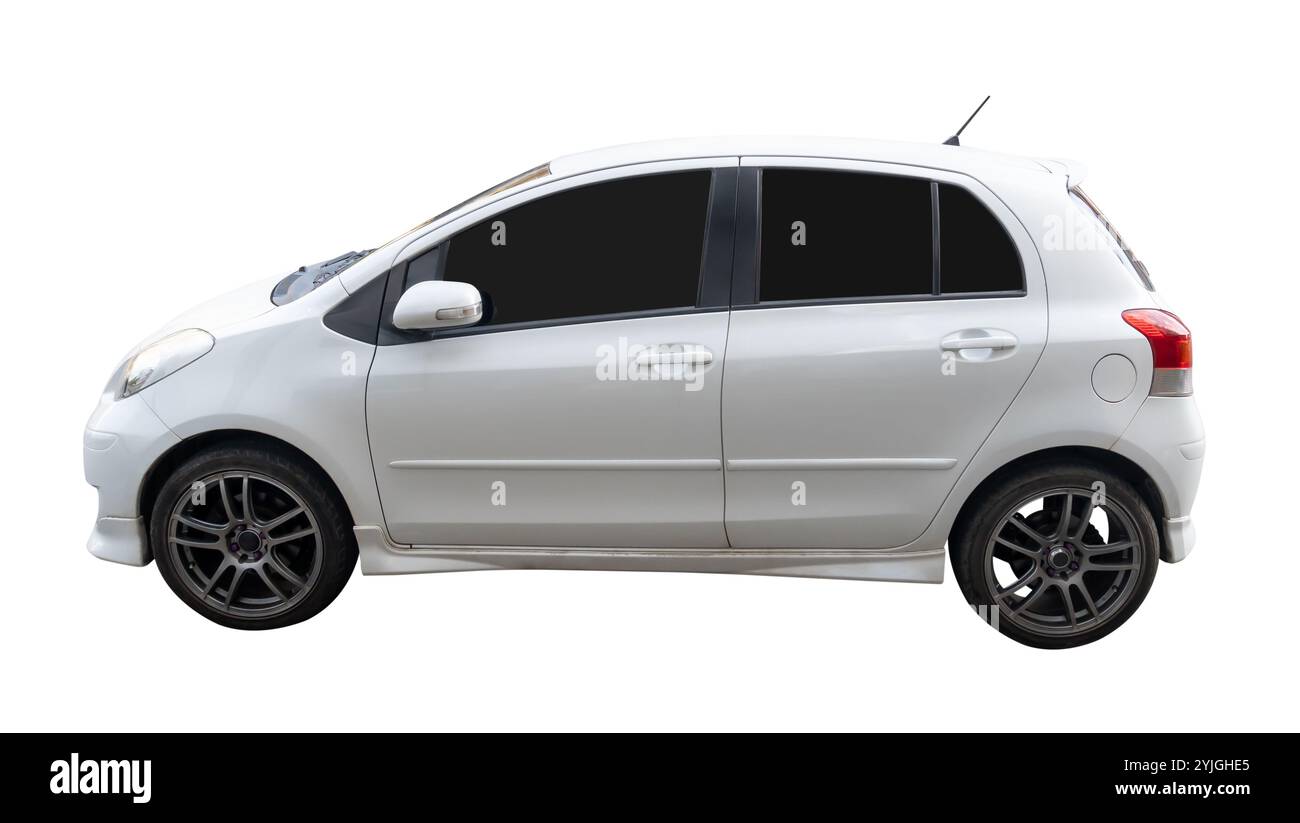 Side view of sports white mini or small car is isolated on white ...
