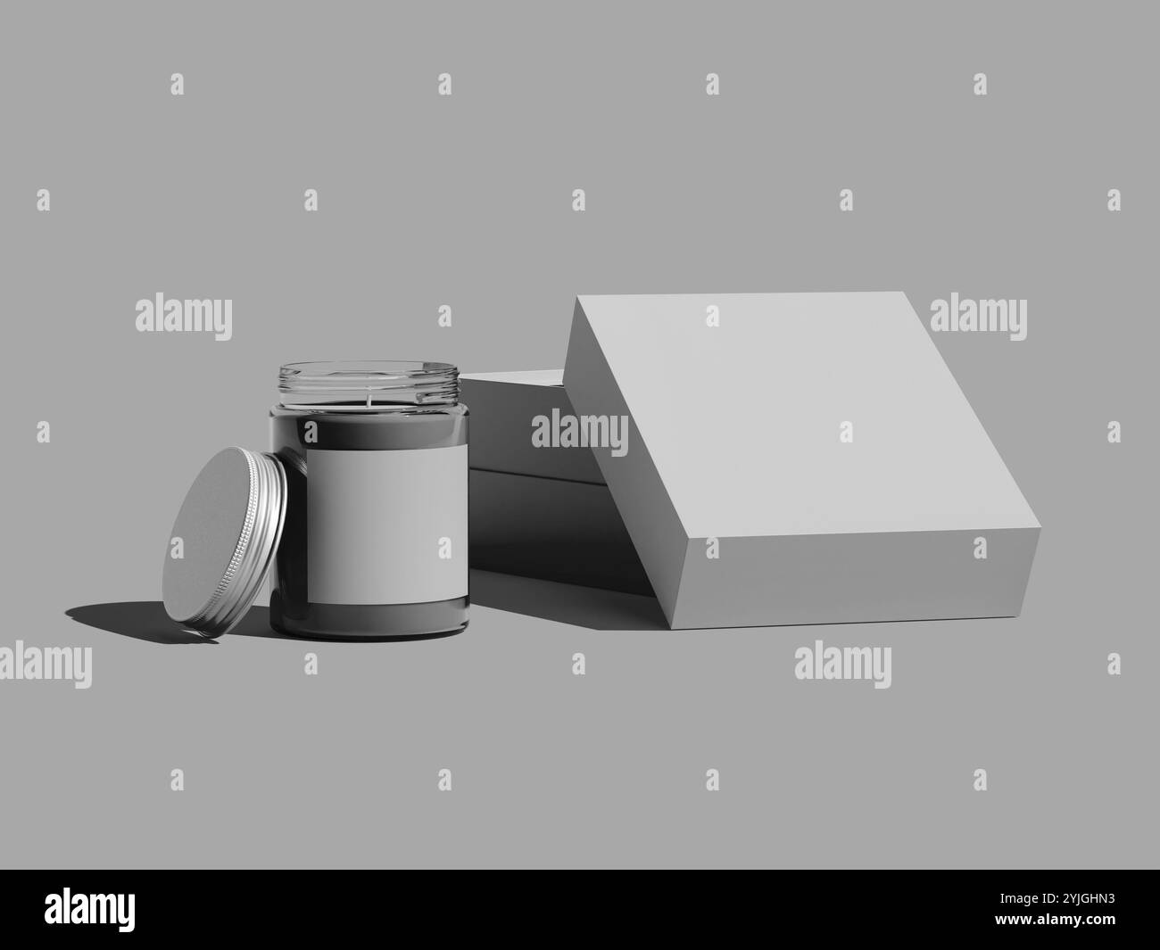 Front View White Blank Candle Jar and Box Packaging Mockup with Solid ...