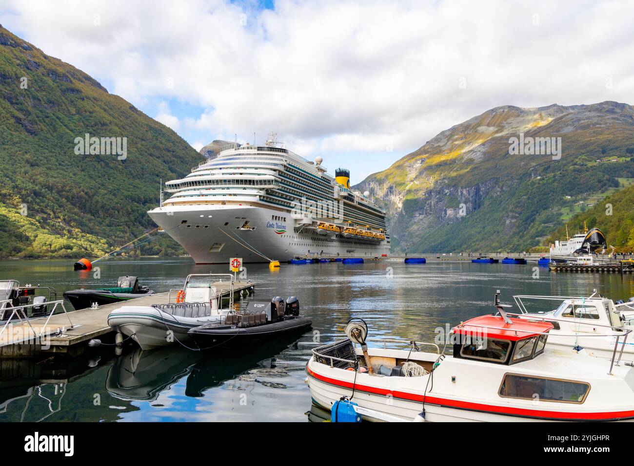 Costa Diadema cruise ship in port at Geiranger village on ...