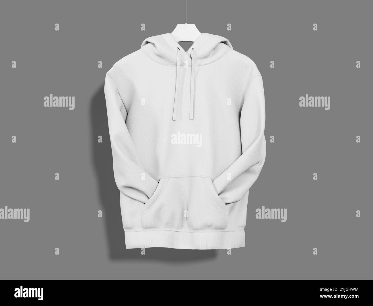 Realistic White Blank Hoodie Jacket Mockup 3D Render Front View Stock ...
