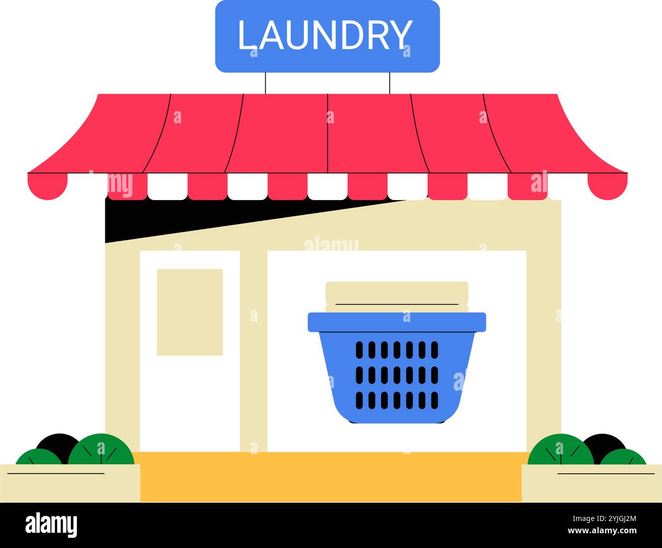 Laundry Shop Exterior With Basket Sign In Flat Vector Illustration ...