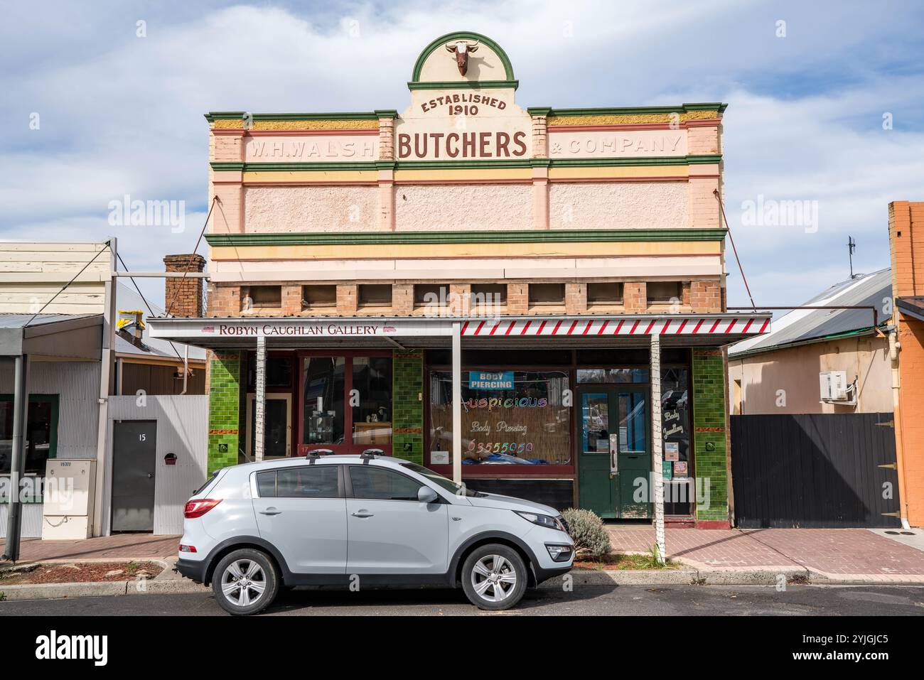 Historic butcher shop facade in the small town of Portland in the ...