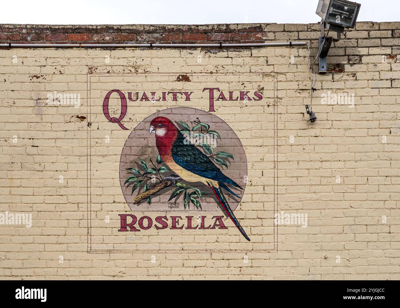 Vintage advertising signs as a street mural in the small town of ...