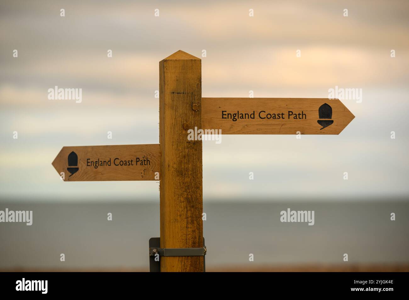 A wooden England Coast Path walk sign, Eastbourne, United Kingdom Stock ...