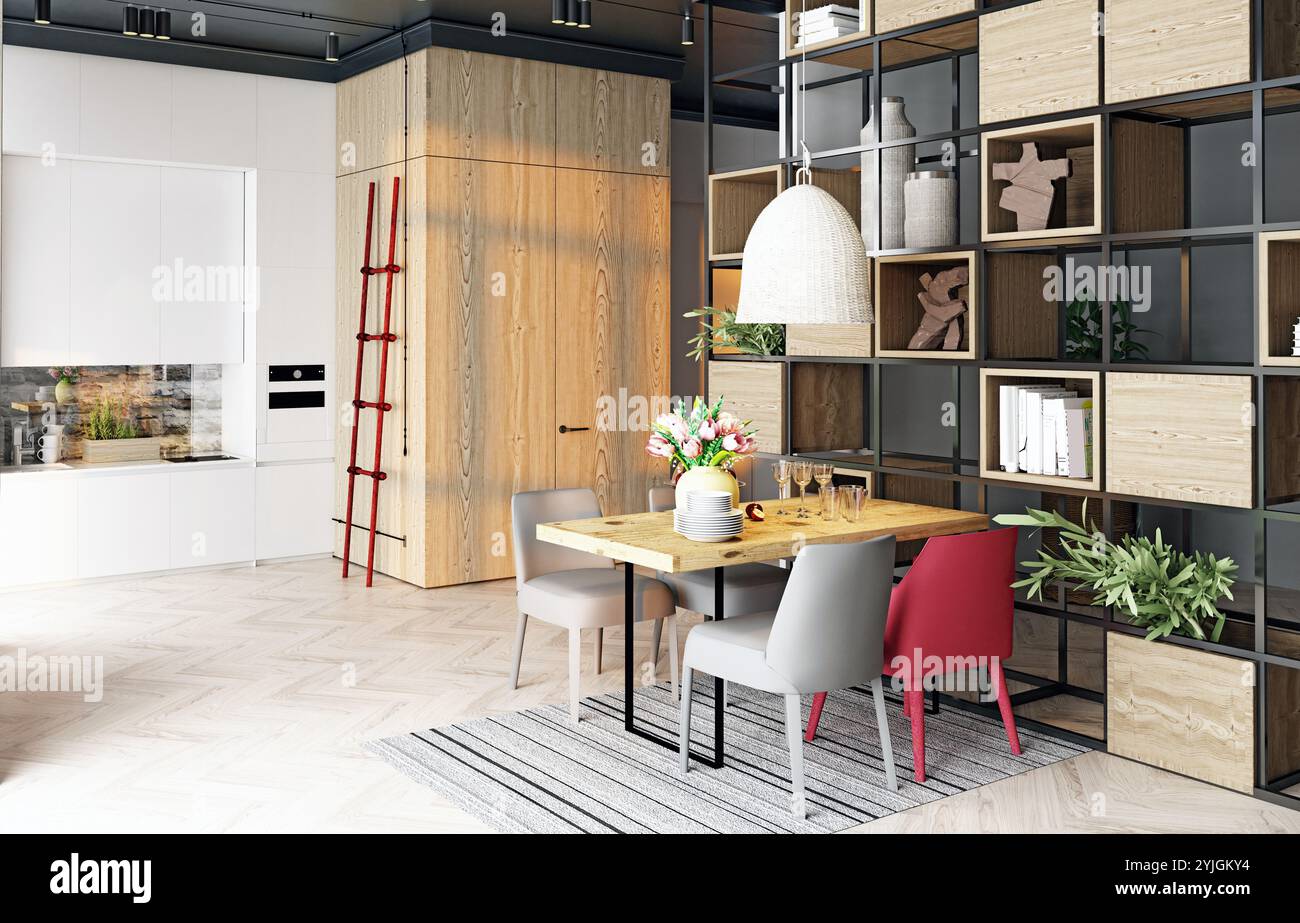 Modern kitchen interior design. 3d rendering concept Stock Photo - Alamy