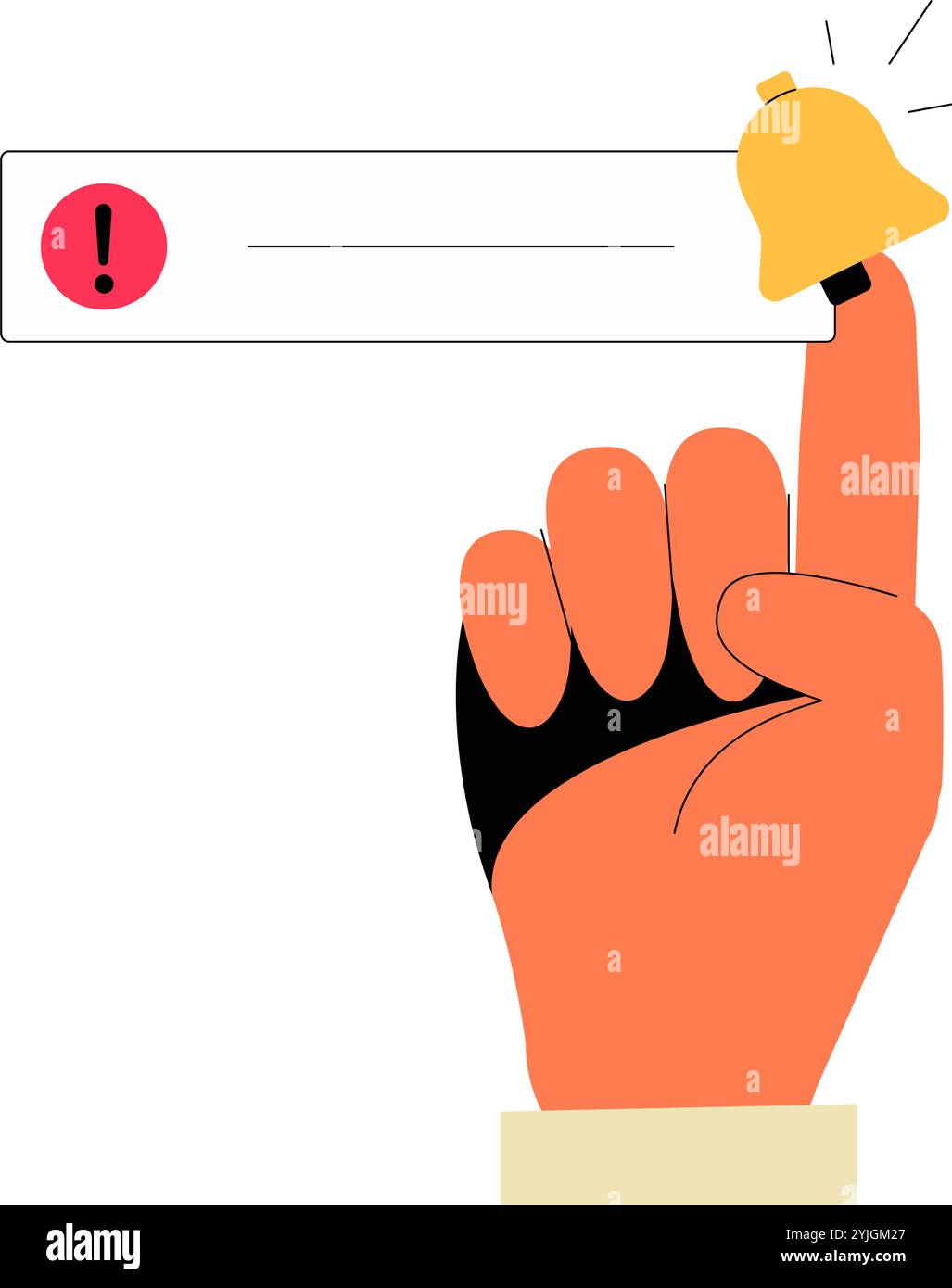 Hand Tapping Notification Bell With Alert Icon In Flat Vector ...