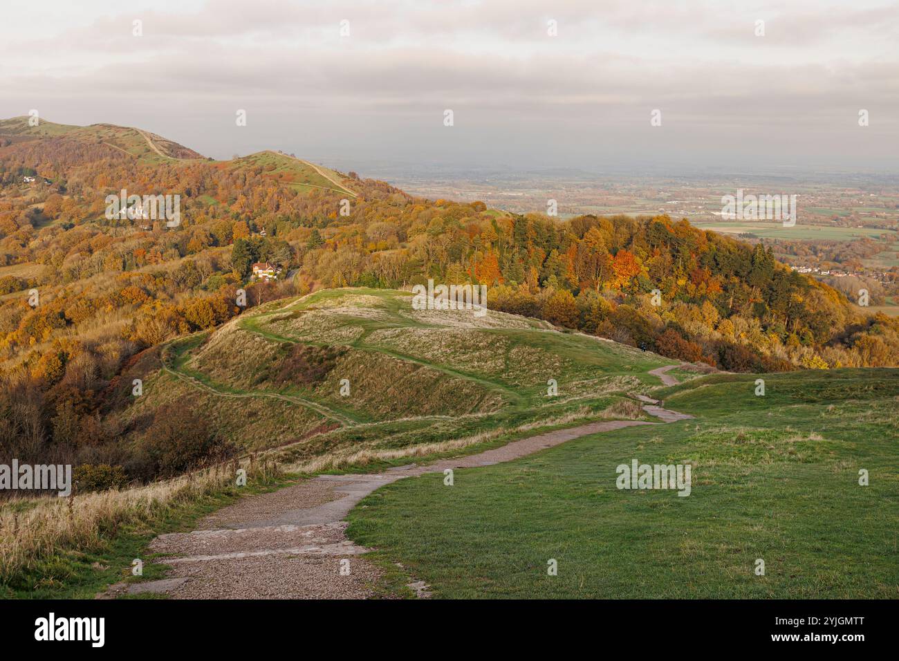 An ancient Stone Age fort in the Malvern Hills with a rolling hill of ...