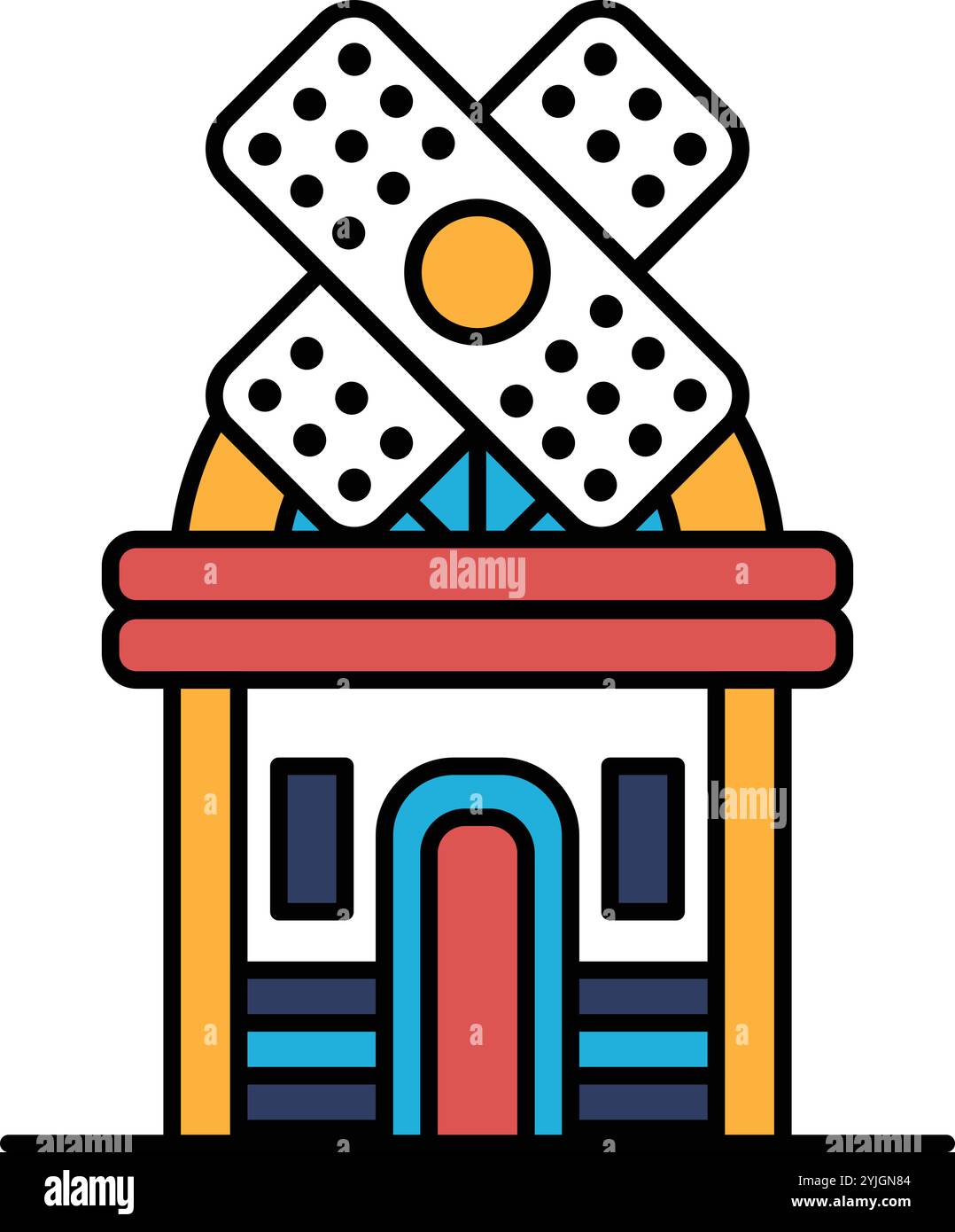 Illustration of a building and bandages in line drawing style Stock ...
