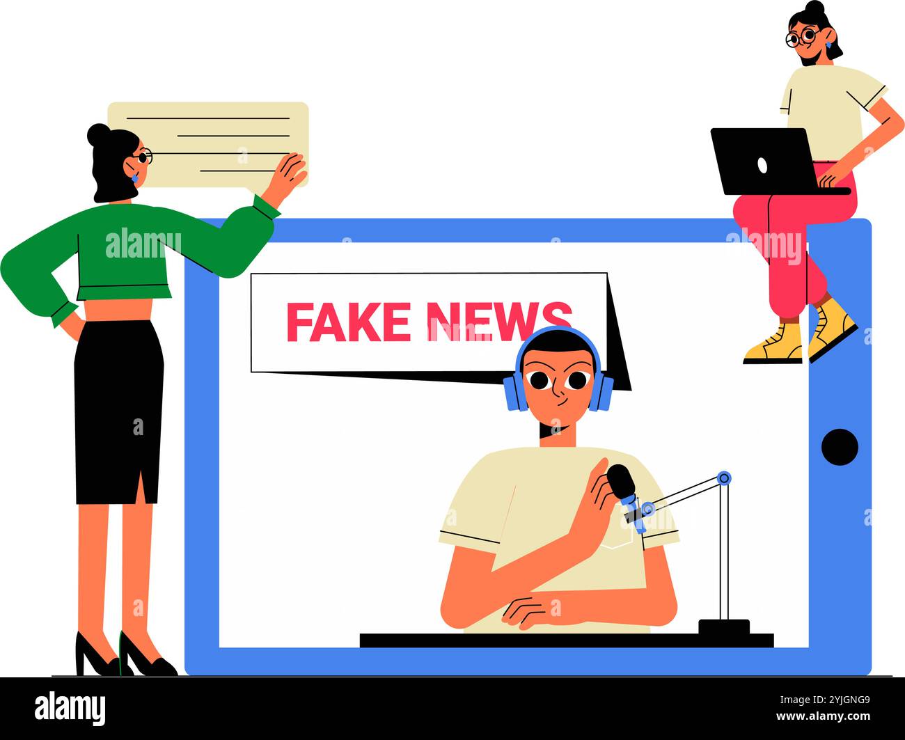 Media Panel On Fake News Awareness In Flat Vector Illustration ...