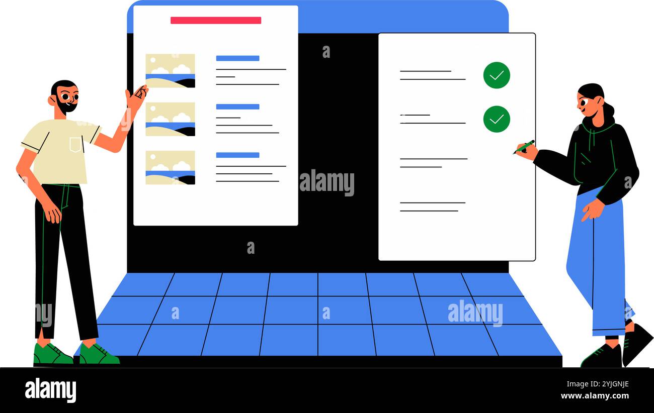 Team Collaboration On Project Board In Flat Vector Illustration Symbolizing Workflow, Task ...
