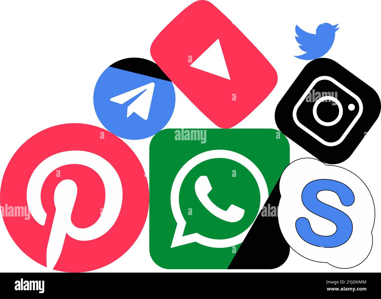 Popular Social Media Icons Including Pinterest, Whatsapp, And Twitter ...