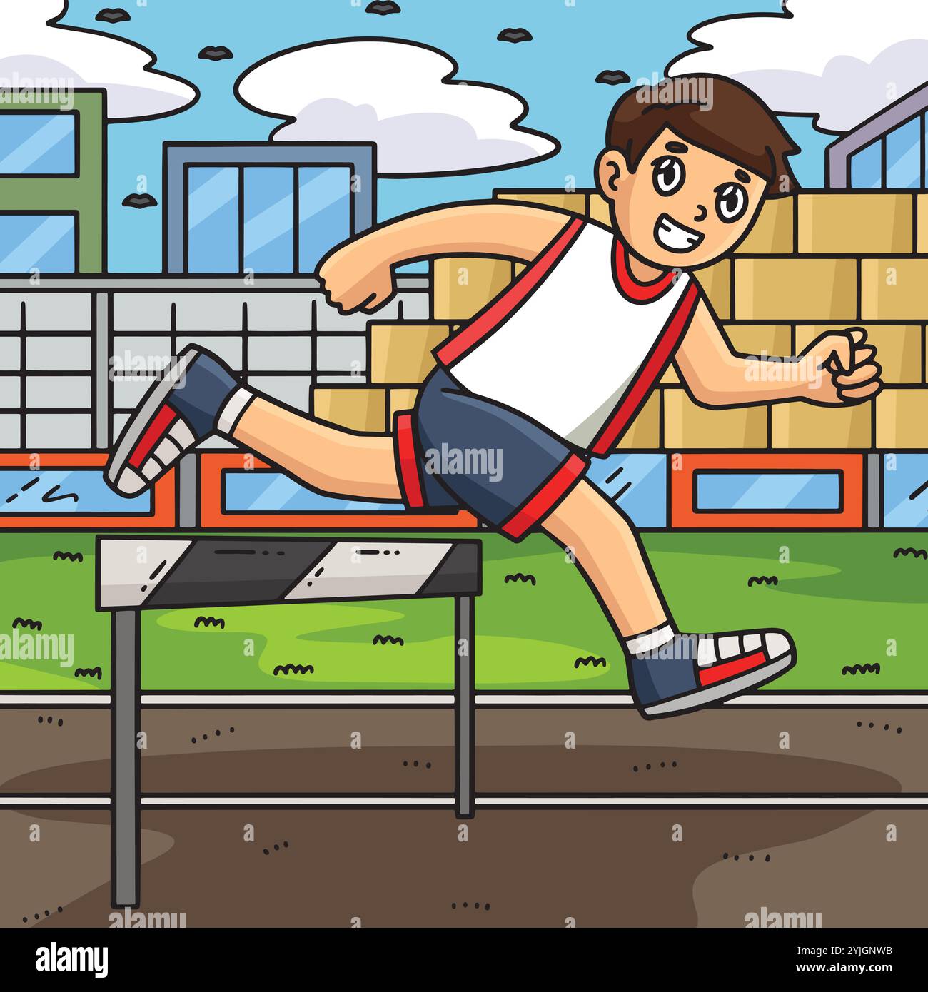 Track and Field Athlete Jumping Hurdle Colored Stock Vector Image & Art ...
