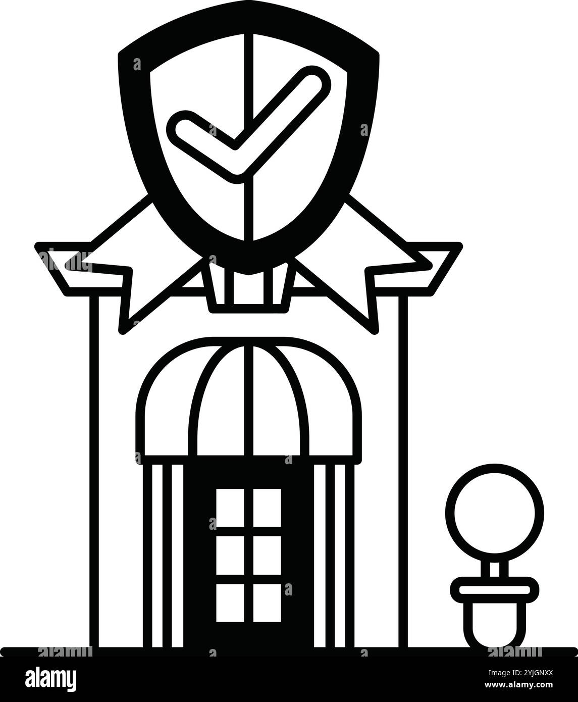 A building with a black and white shield on top of it Stock Vector ...