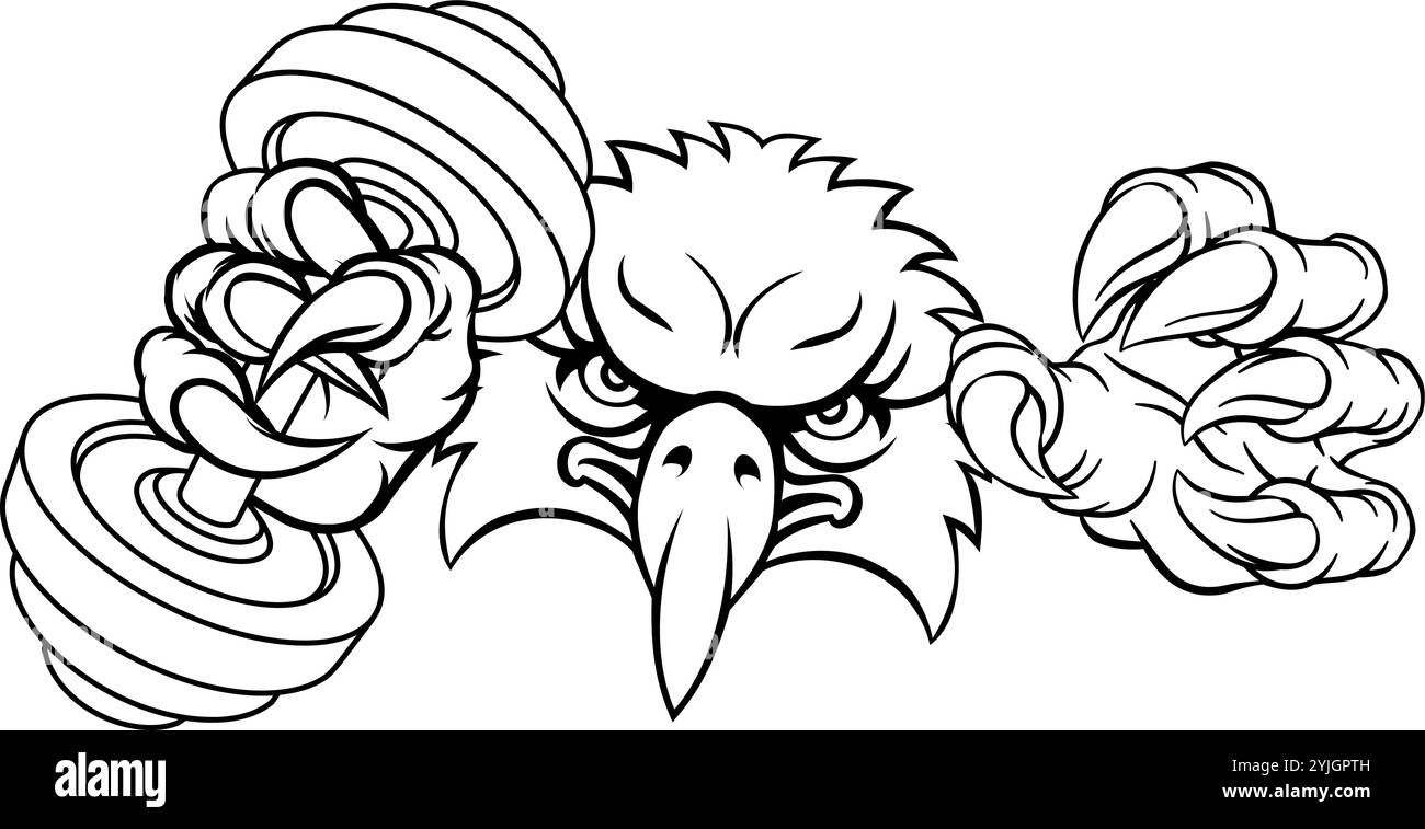 Eagle Hawk Bird Weight Lifting Dumbbell Gym Mascot Stock Vector Image ...