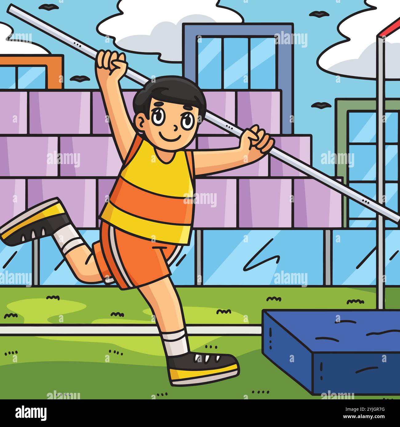 Track and Field Athlete with Pole Colored Cartoon Stock Vector Image ...