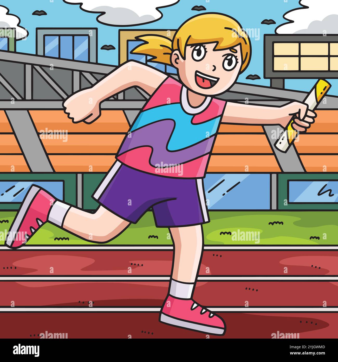 Track and Field Female with Relay Baton Colored Stock Vector Image ...