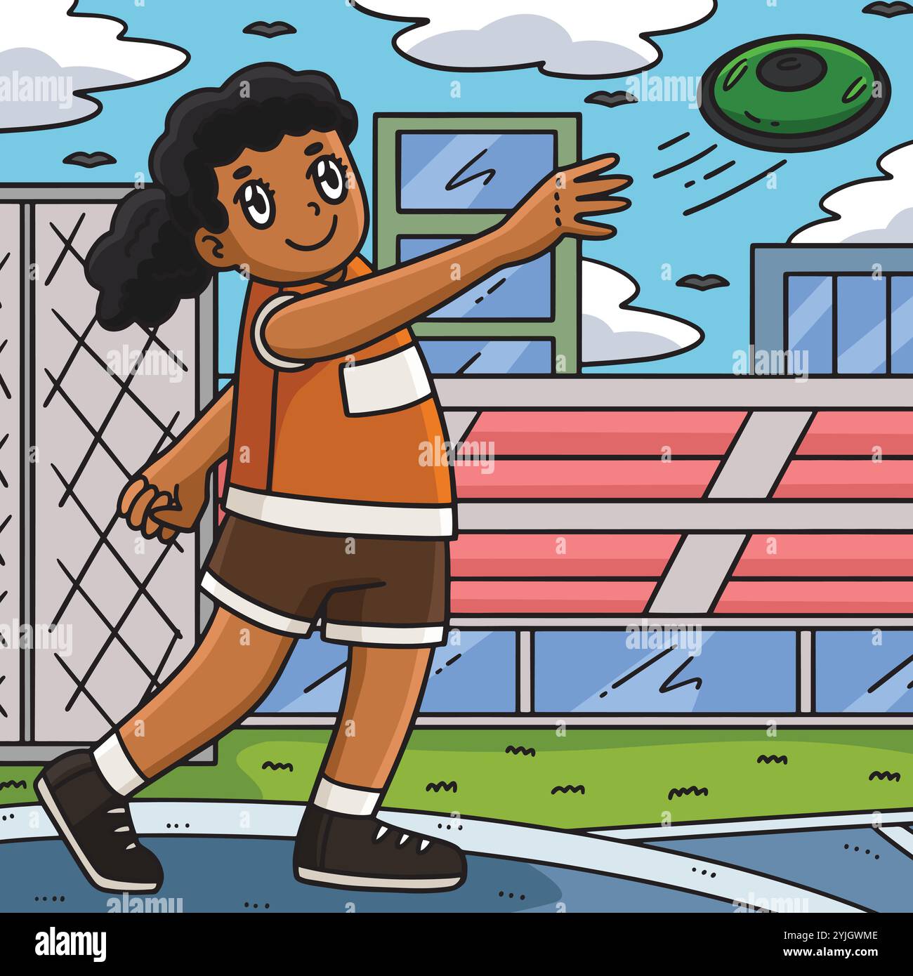 Track and Field Female Throwing a Discus Colored Stock Vector Image ...