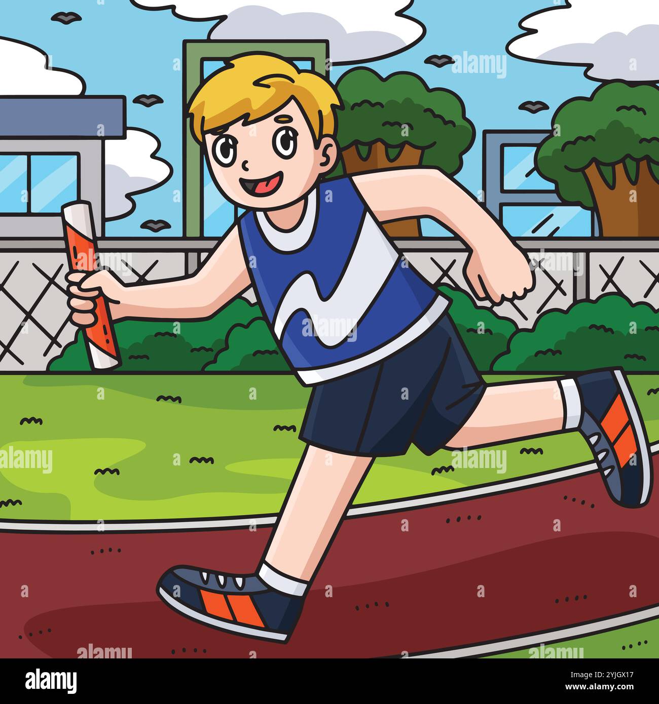 Track and Field Athlete Running with Baton Colored Stock Vector Image ...