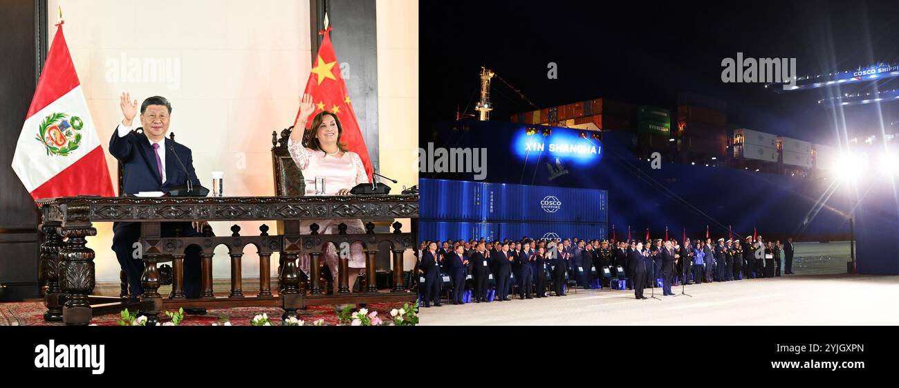 Lima, Peru. 14th Nov, 2024. This combo photo shows Chinese President Xi ...