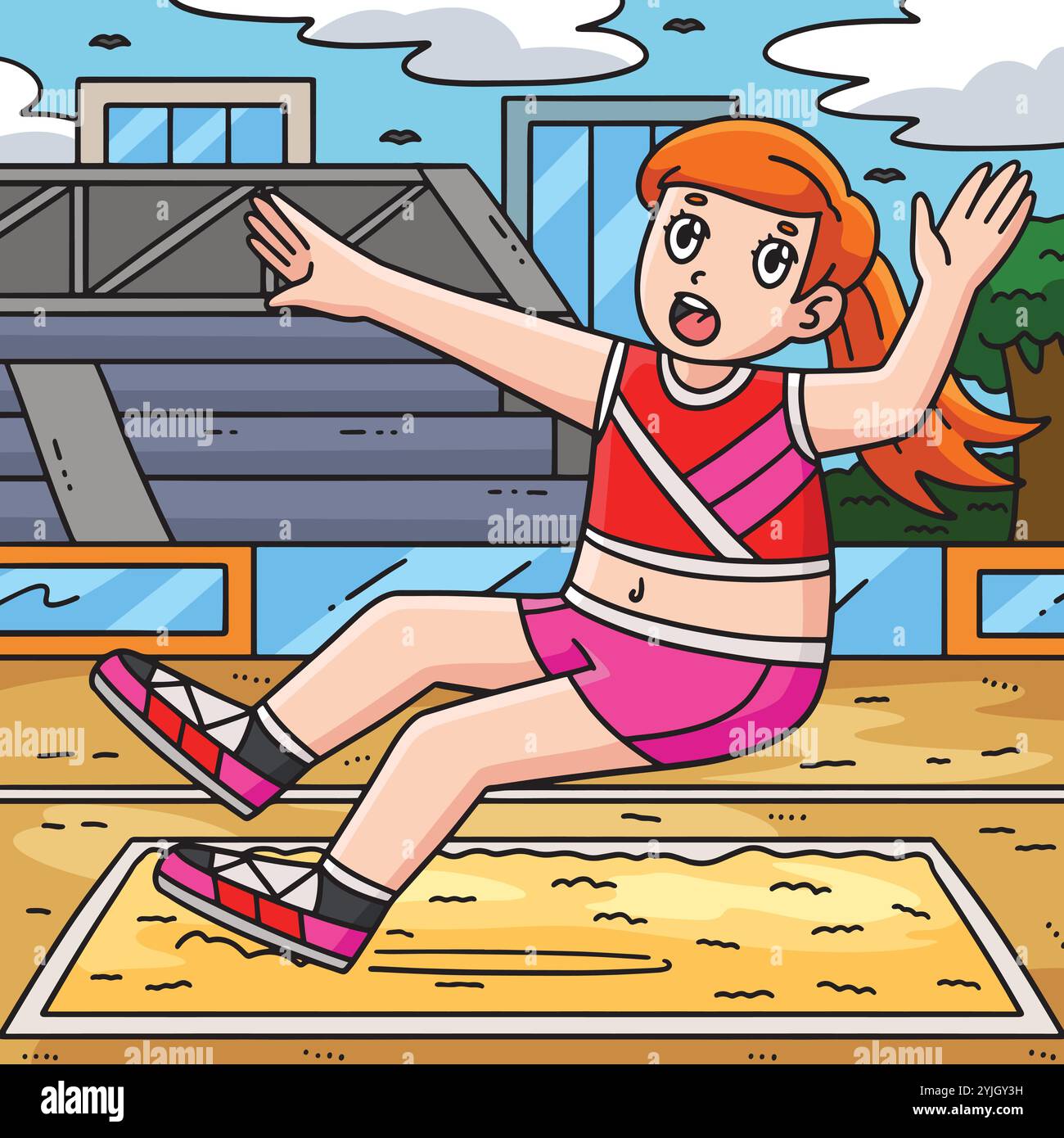 Track and Field Female Landing on Sandpit Colored Stock Vector Image ...