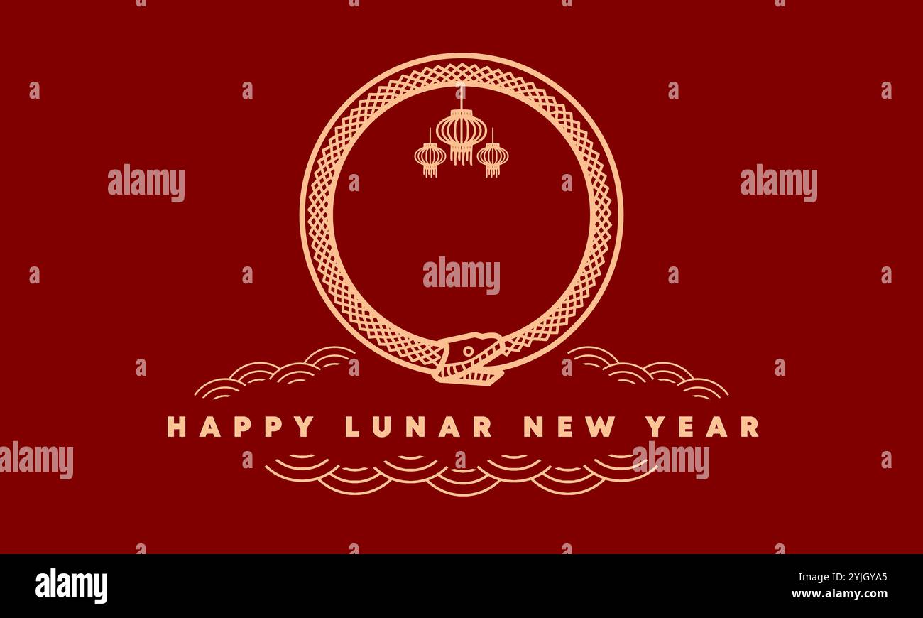 Happy Chinese or Lunar new year greeting of Year of Snake, ornament for ...