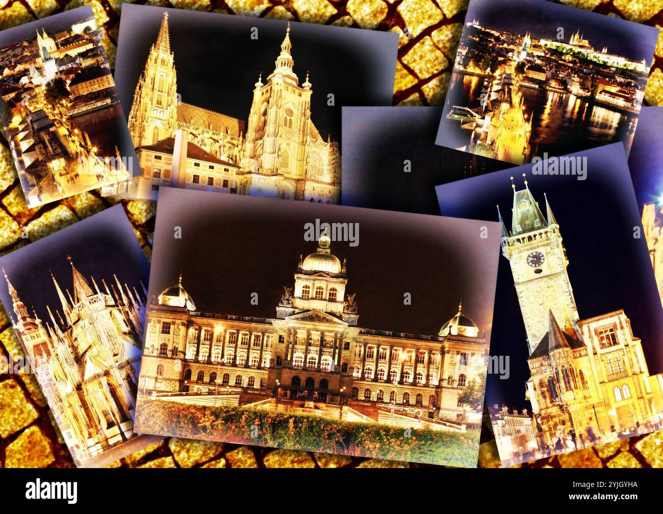 Collage of beautiful Prague.Night view Stock Photo - Alamy