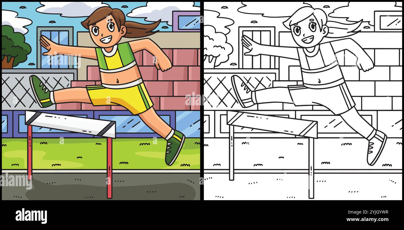 Track and Field Female Jumping Hurdle Illustration Stock Vector Image ...