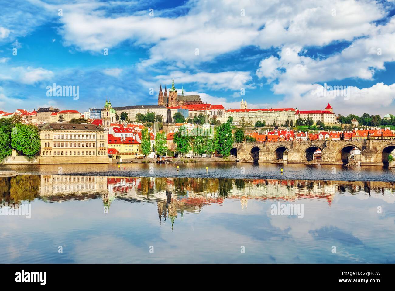 View of Prague Castle and Charles Bridge-famous historic bridge that ...